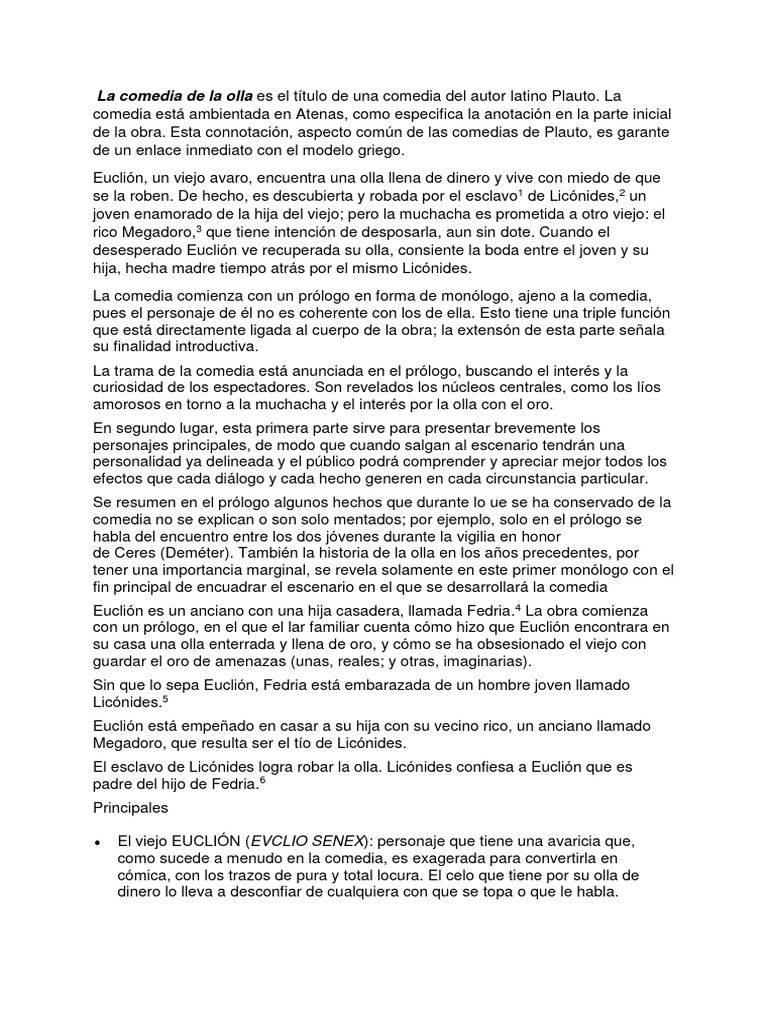 La Comedia de La Olla (Explicacion) | PDF