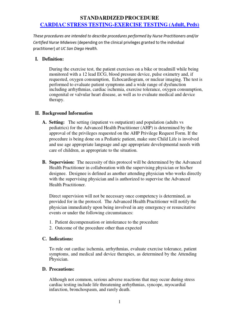 Cardiac Stress Testing Procedures Guide | PDF | Cardiology | Heart