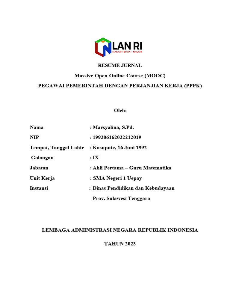 Resume MOOC PPPK untuk ASN 2023 | PDF