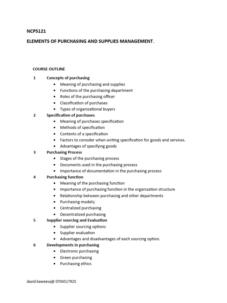Notes For Elements of Purchasing | PDF | Procurement | Supply Chain