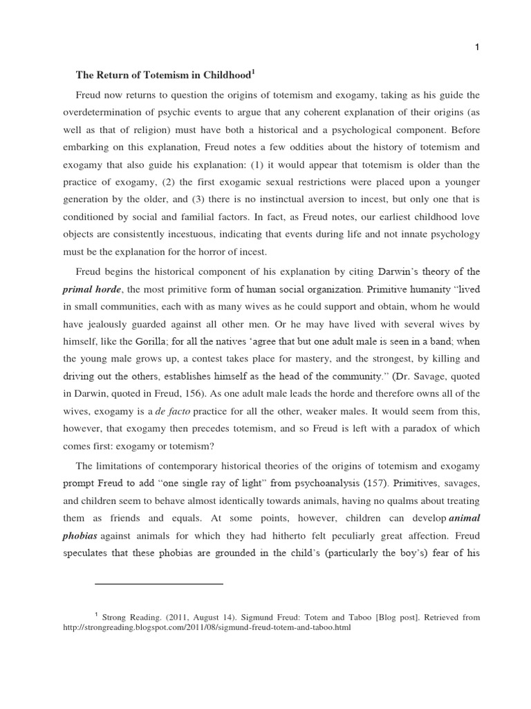 Freud - Reading - The Return of Totemism in Childhood | PDF | Sacrifice ...