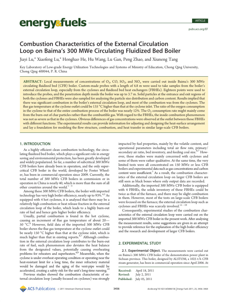 Article CFB Combustion Characteristics of The External Circulation Loop On Baima 300MW CFB ...