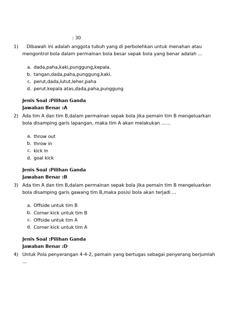 Lembar Soal Penilaian Tengah Semester Pjok | PDF