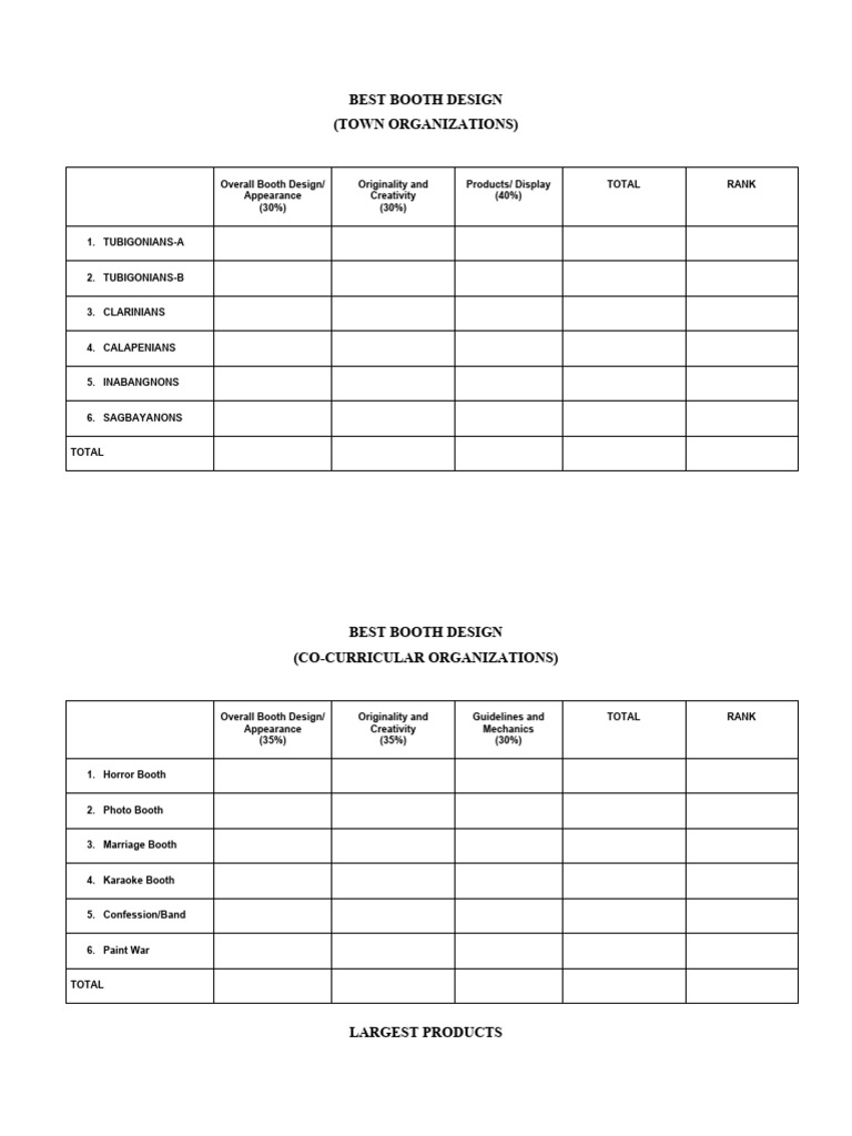 Scoresheets For Booths | PDF