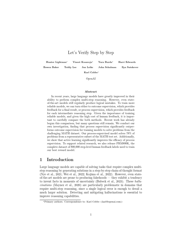 Lets Verify Step by Step | PDF | Sampling (Statistics) | Cognition