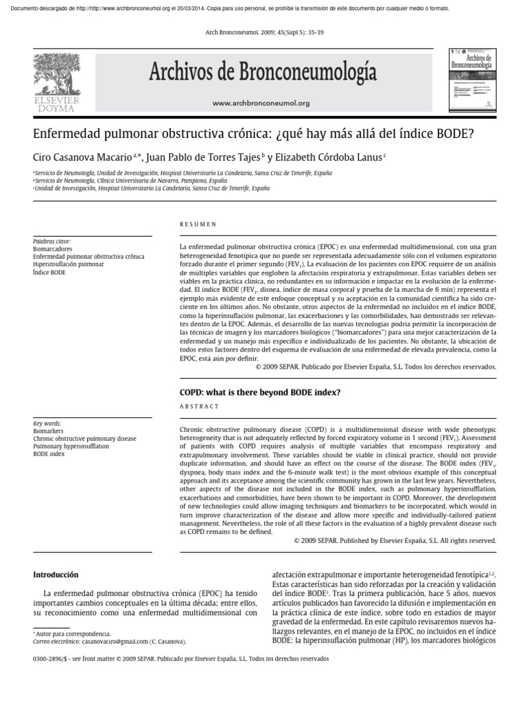 EPOC: Más allá del índice BODE | PDF | Enfermedad pulmonar obstructiva ...
