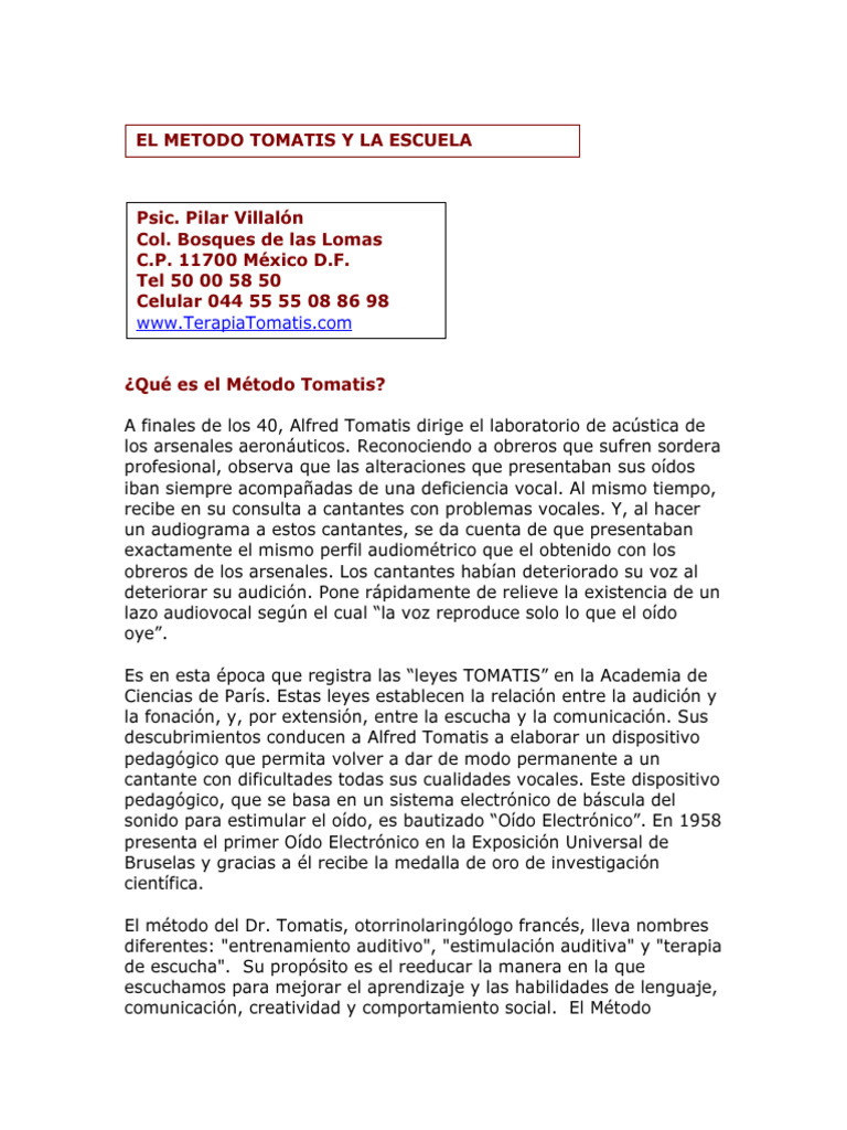 Método Tomatis: Terapia Auditiva Efectiva | PDF | Aprendizaje | Oído