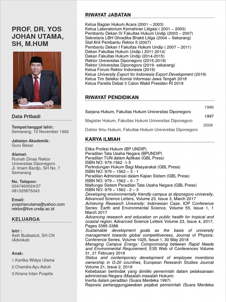 CV Prof. Dr. Yos Johan Utama 2024 | PDF
