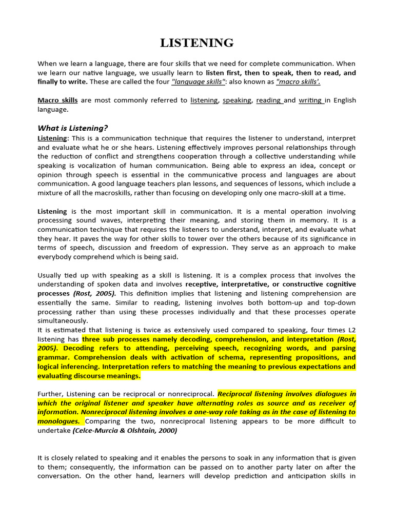 LISTENING | PDF | Reading Comprehension | Communication