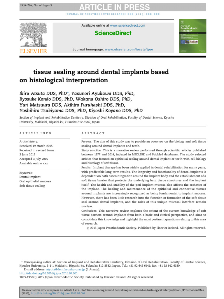 Soft Tissue Sealing Around Dental Implants Based On Histological ...