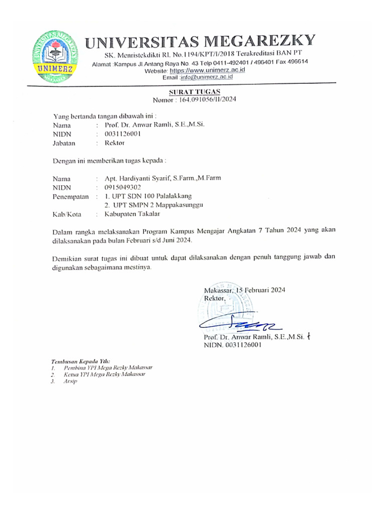 Surat Tugas DPL KM7 Apt. Hardiyanti | PDF