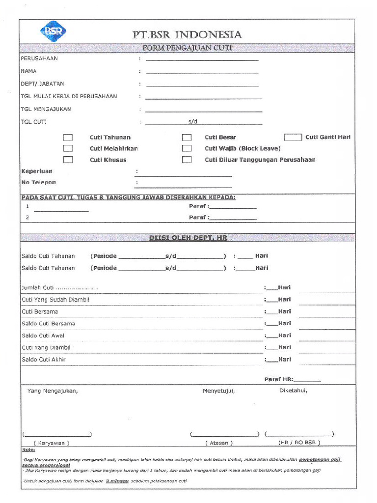 Form Cuti Os BSR | PDF