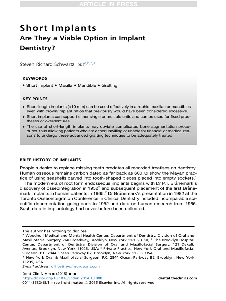 Short Implants Are They A Viable Option in Implant Dentistry? | PDF ...