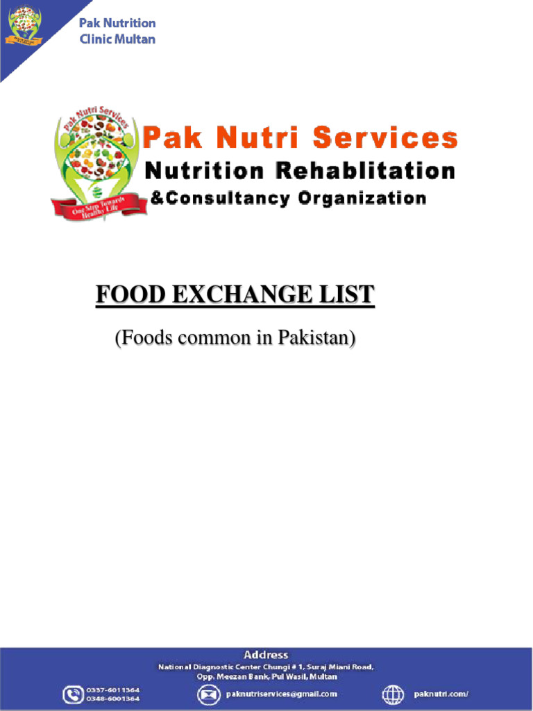 Pakistan Food Exchange List | PDF | Foods | Fat