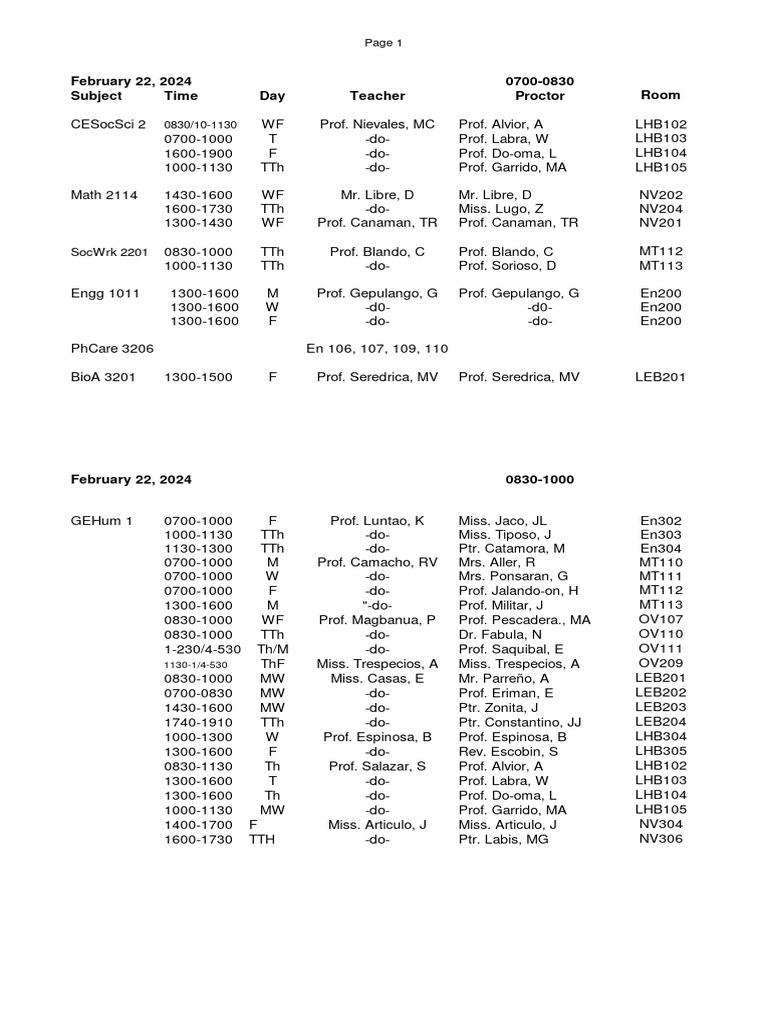 Final Schedule of Prelim Exam 2nd Semester 2023 2024 | PDF | Practice ...