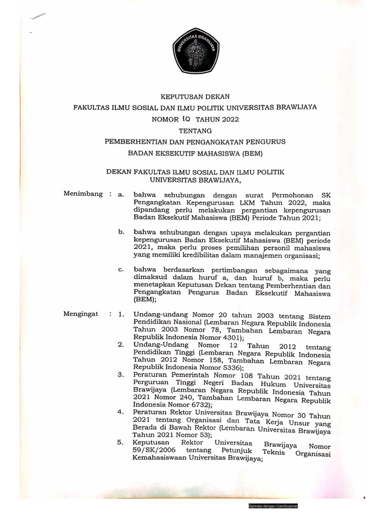 SK Badan Eksekutif Mahasiswa BEM | PDF