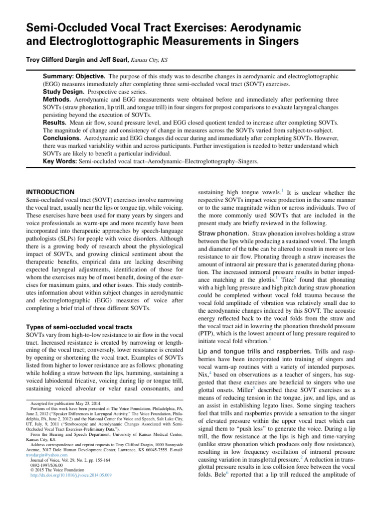 Semi Occluded Vocal Tract Exercises Aero | PDF | Human Voice | Sound Production