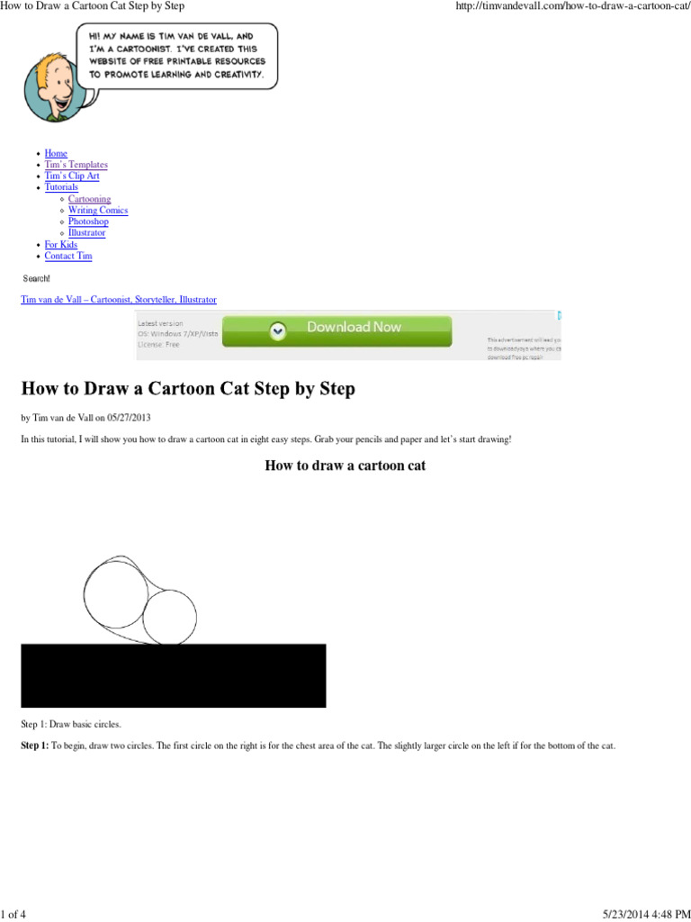 How To Draw A Cartoon Cat Step by Step | Download Free PDF | Drawing ...