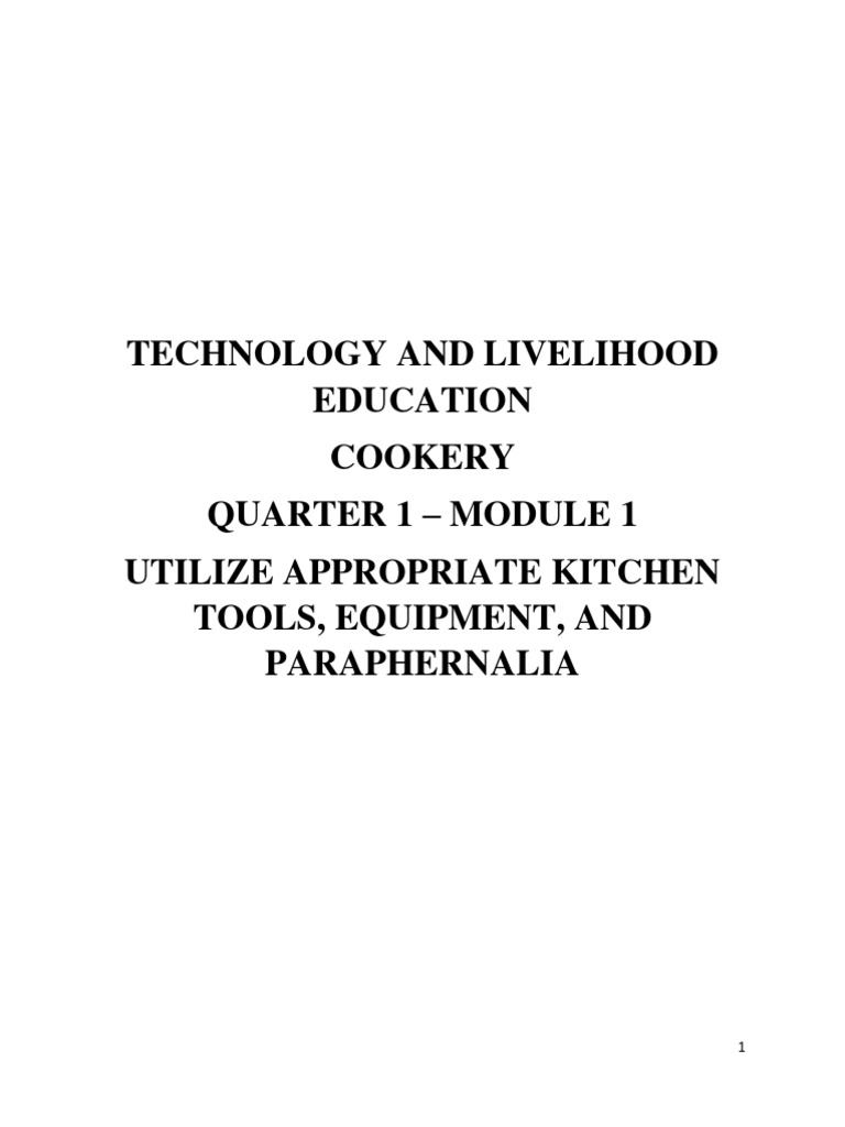 Technology and Livelihood Education Cookery Quarter 1 - Module 1 ...