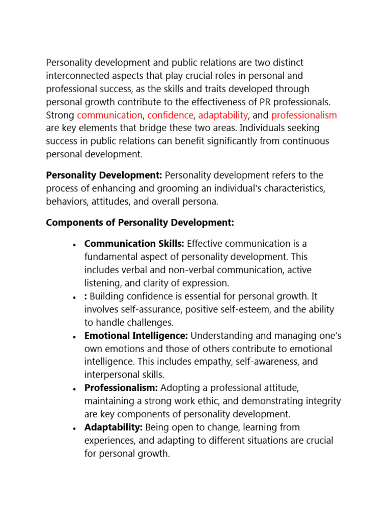 PR Success Through Personality Development | PDF | Communication ...