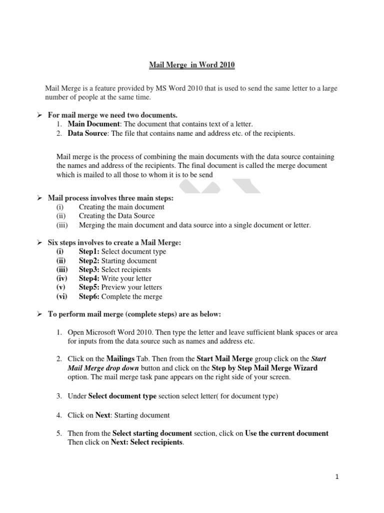 Mail Merge Steps in Word 2010 | PDF | Microsoft Word | Computer Science
