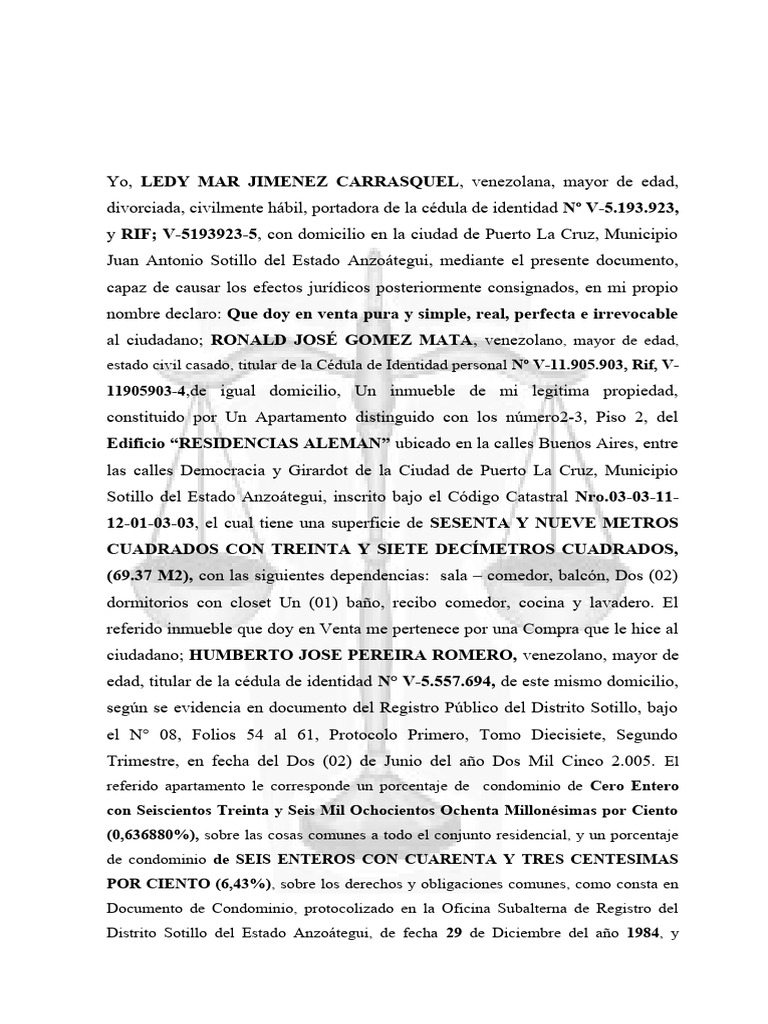 Documento Venta Apto RONALD | PDF | Condominio | Derecho y economía