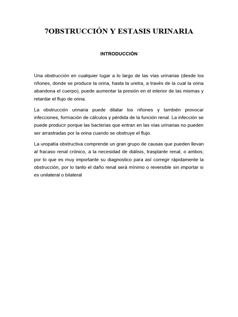 Obstrucción y Estasis Urinaria: Diagnóstico y Tratamiento | PDF ...