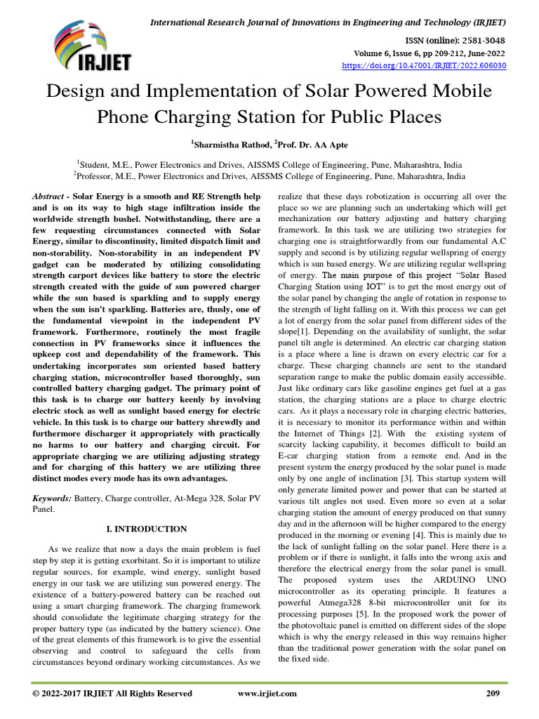Design and Implementation of Solar Powered Mobile Phone Charging ...