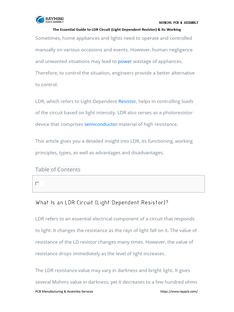 The Essential Guide To LDR Circuit (Light Dependent Resistor) & Its Working | PDF | Electrical ...