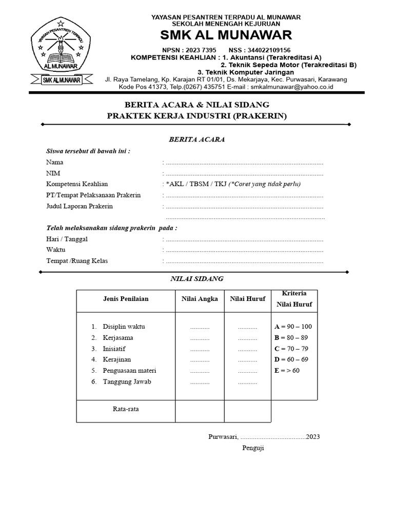 Berita Acara Dan Form Nilai Sidang | PDF