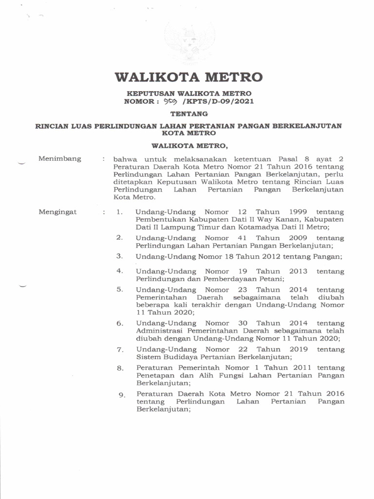 SK Walikota Rincian Luas LP2B | PDF