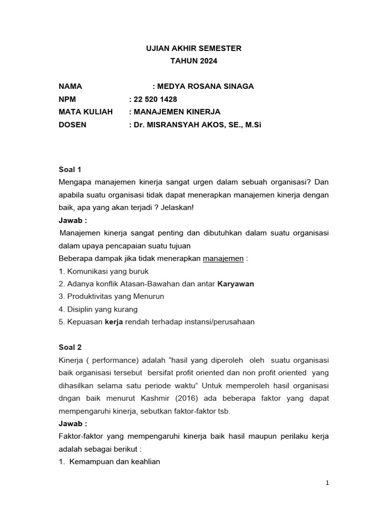 UAS Manajemen Kinerja 2024 | PDF | Karier & Perkembangan | Pengembangan ...