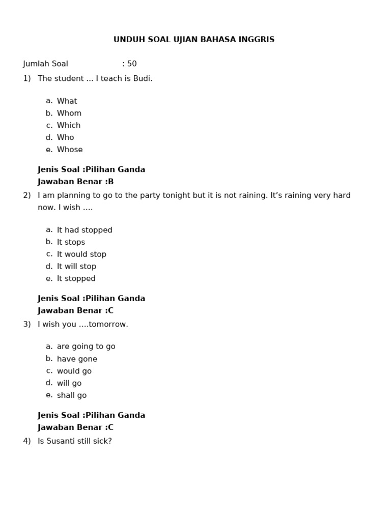 Lembar Soal Ujian Bahasa Inggris | PDF