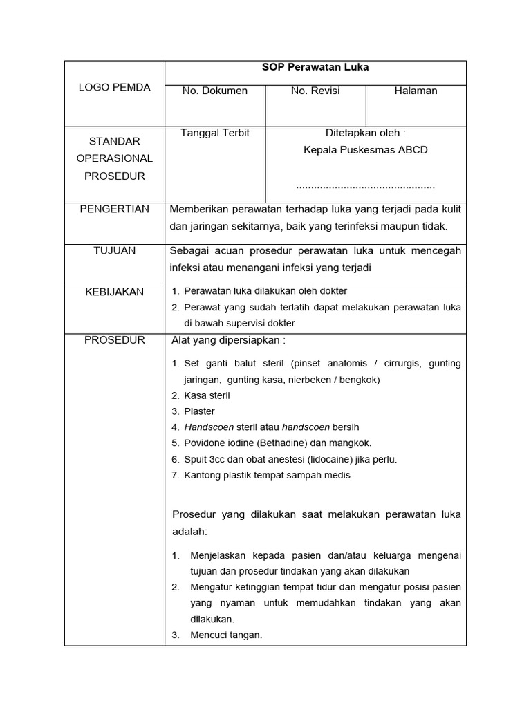 SOP Perawatan Luka | PDF | Sains & Matematika