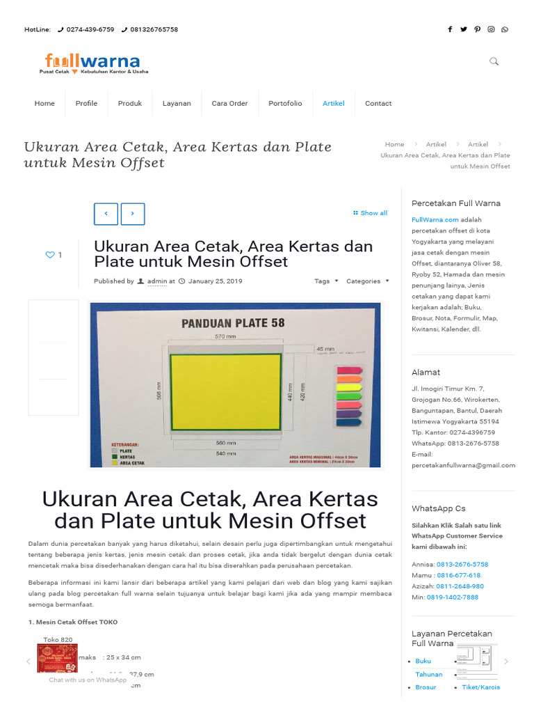 Ukuran Area Cetak, Area Kertas Dan Plate Untuk Mesin Offset | PDF