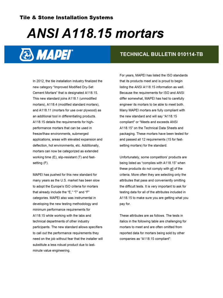 Ansi A118.15 | PDF | Pascal (Unit) | Building Engineering