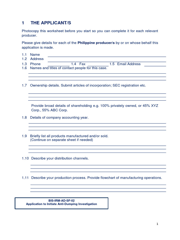 Philippine Anti-Dumping Application Form | PDF | Dumping (Pricing ...