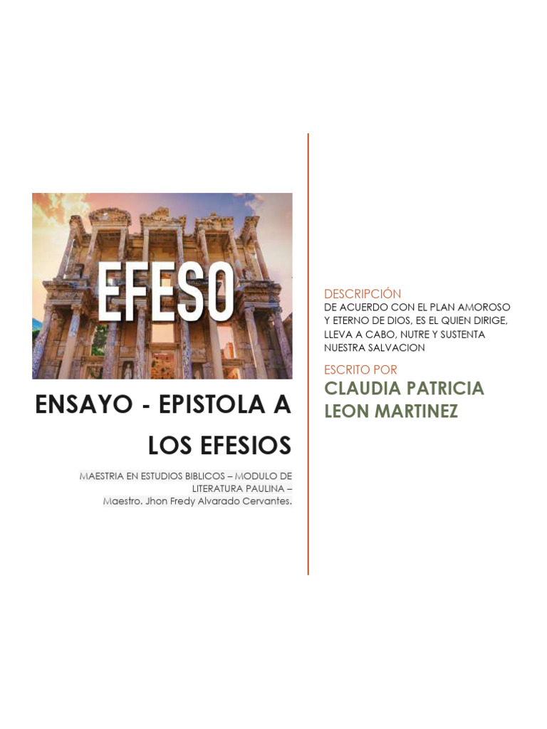 Analisis de La Epistola A Los Efesios - Ensayo - Literatura Paulina ... Analisis de La Epistola A Los Efesios - Ensayo - Literatura Paulina ...