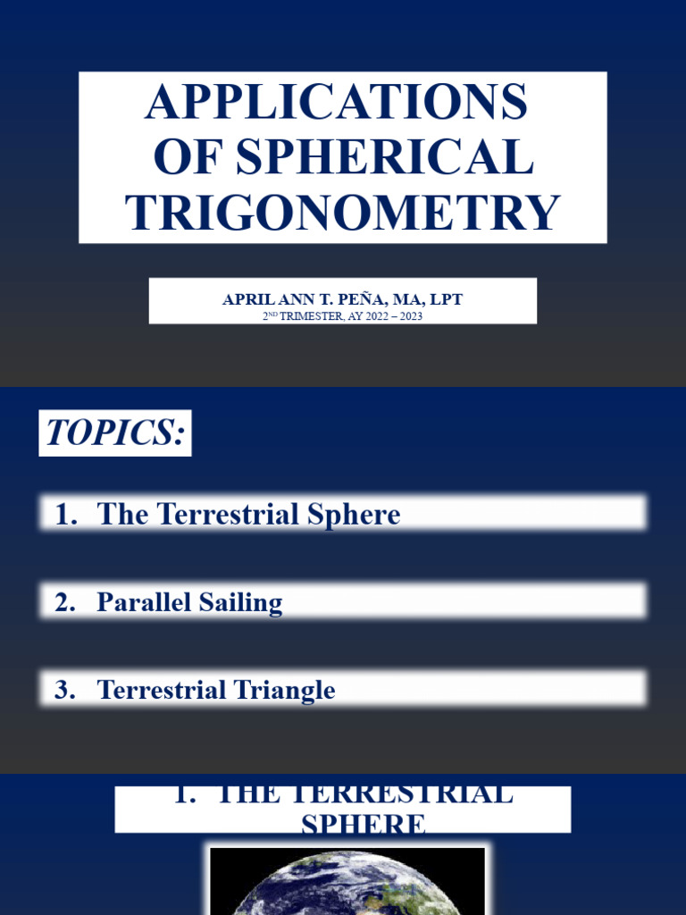 Week 11-13 Applications of Spherical Trigonometry | PDF | Latitude | Longitude