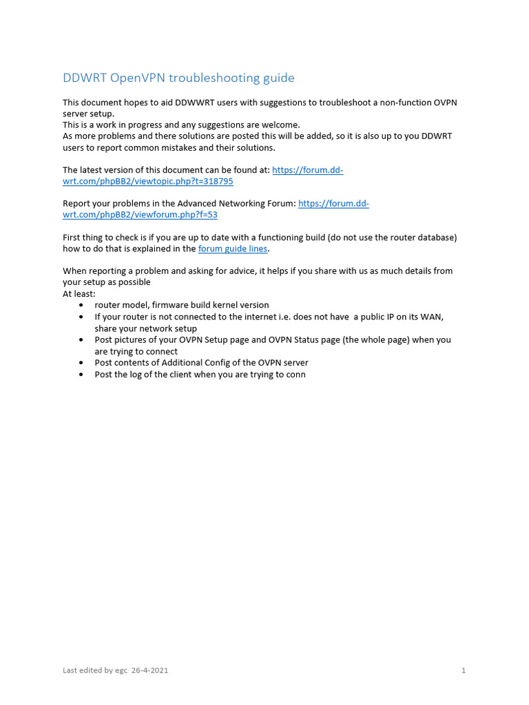 DDWRT OpenVPN Troubleshooting Guide v37 | PDF | Computer Networking | Computer Standards