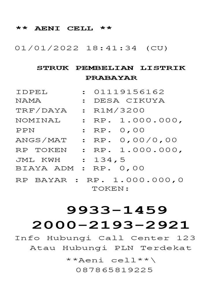 Struk Token Listrik | PDF