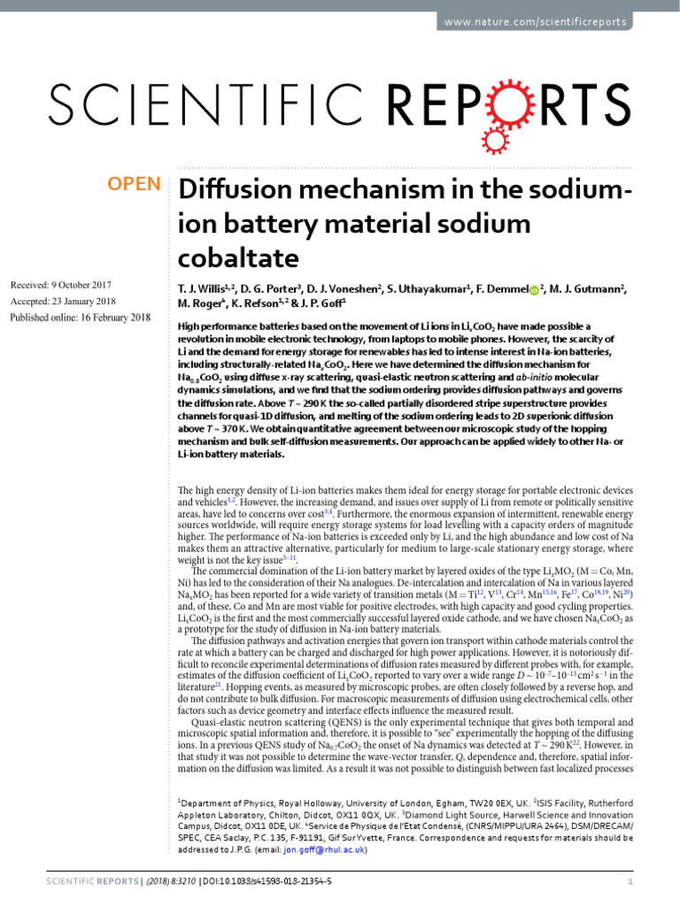 Diffusion Mechanism in The Sodium-Ion Battery Material Sodium Cobaltate ...