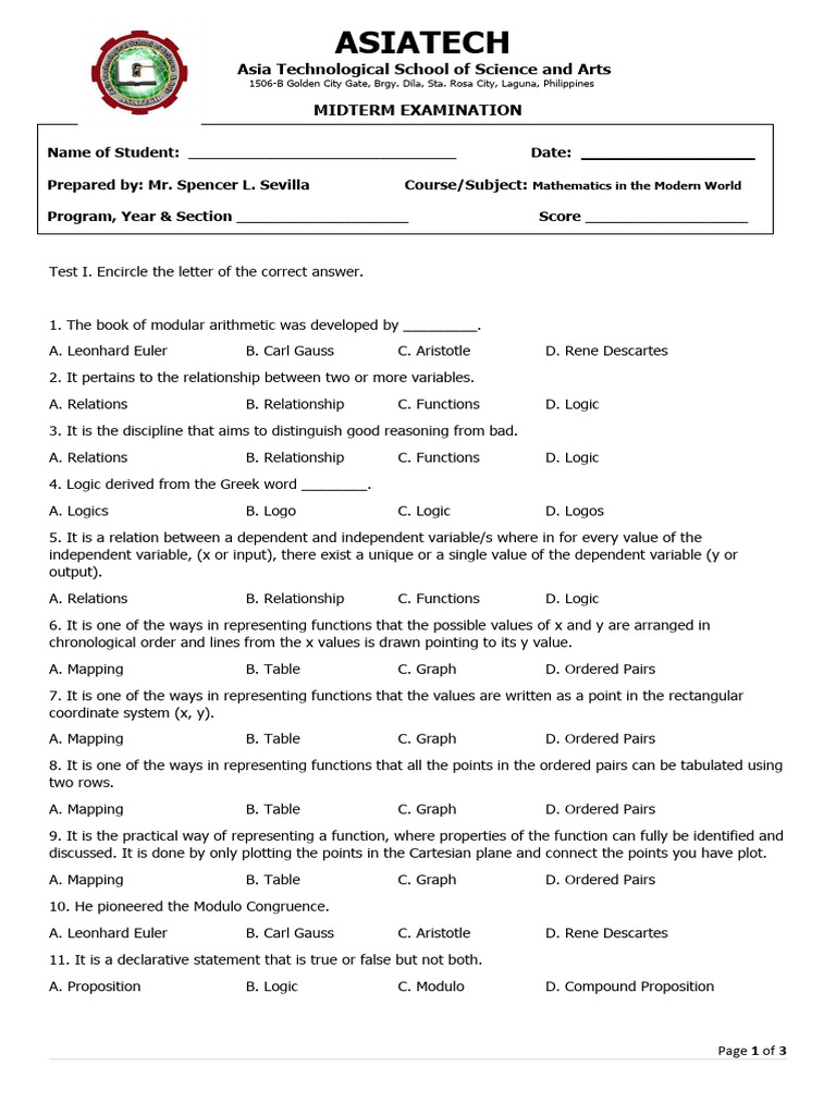 Midterm MMW S.sevilla | Download Free PDF | Function (Mathematics) | Logic
