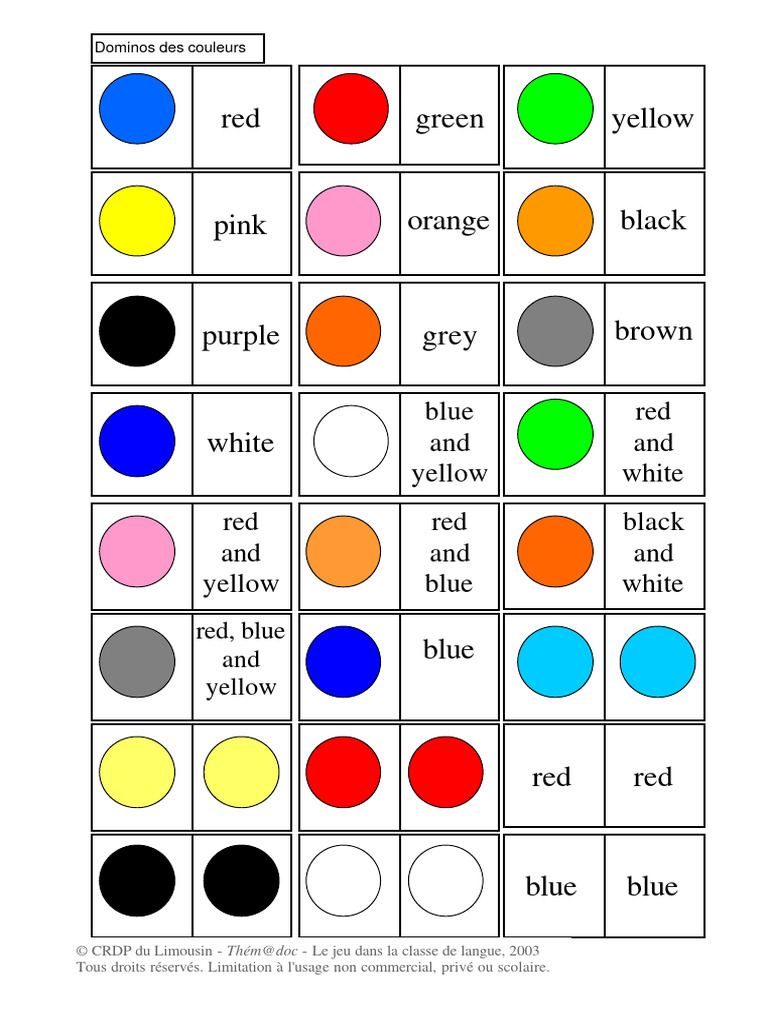 Dominos des Couleurs à Imprimer | PDF