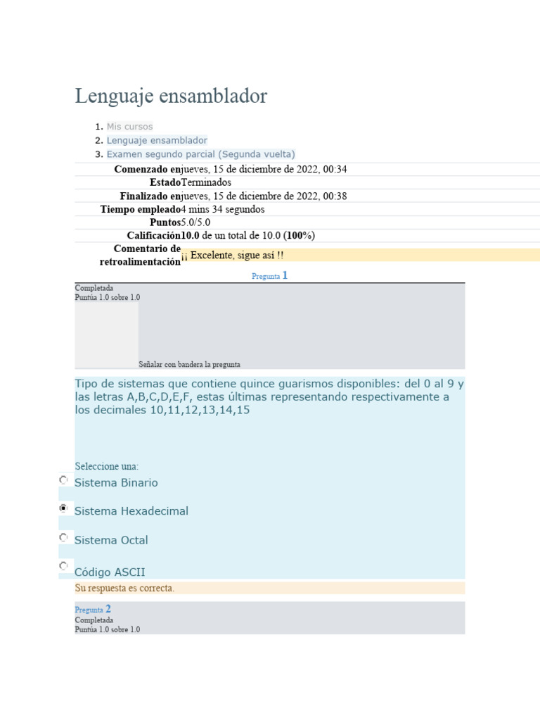Examen Recuperacion Unidad 2 Lenguaje Ensamblador | PDF