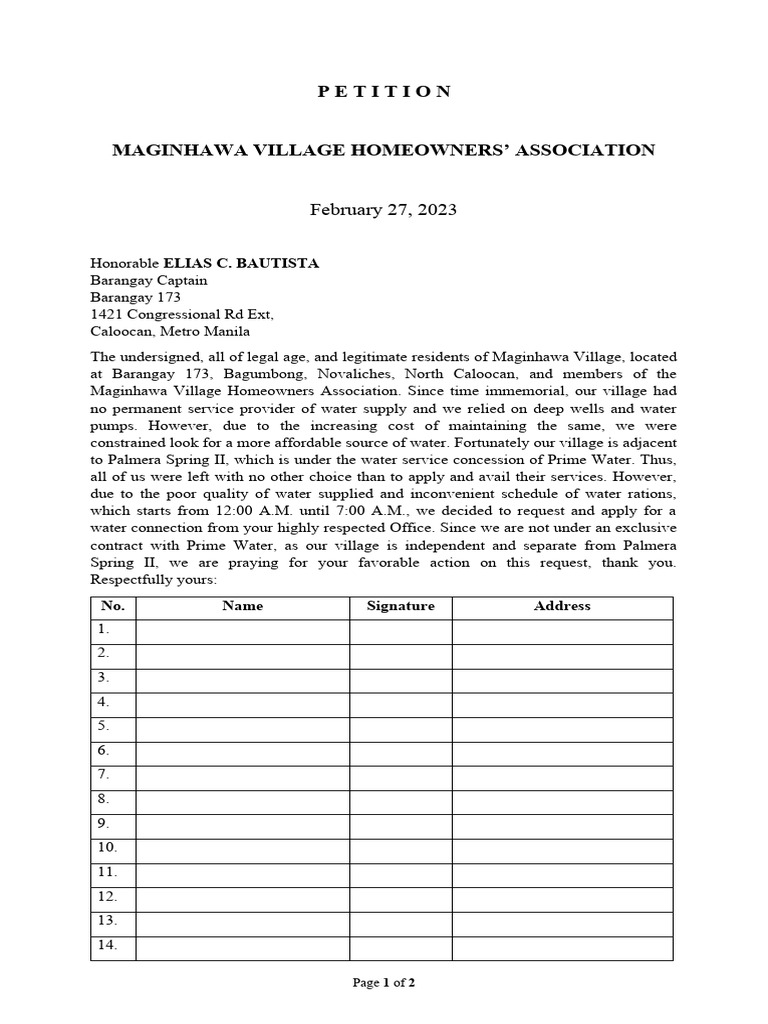 Request For Water Connection | PDF