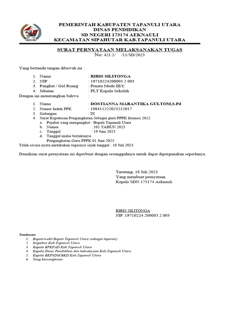 Surat Aktif Melaksanakan Tugas Ds | PDF