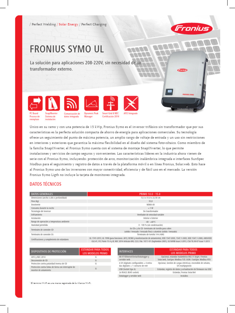 SE DS Fronius Symo UL ES LATAM | PDF | Ciencias de la Computación | Ingenieria Eléctrica