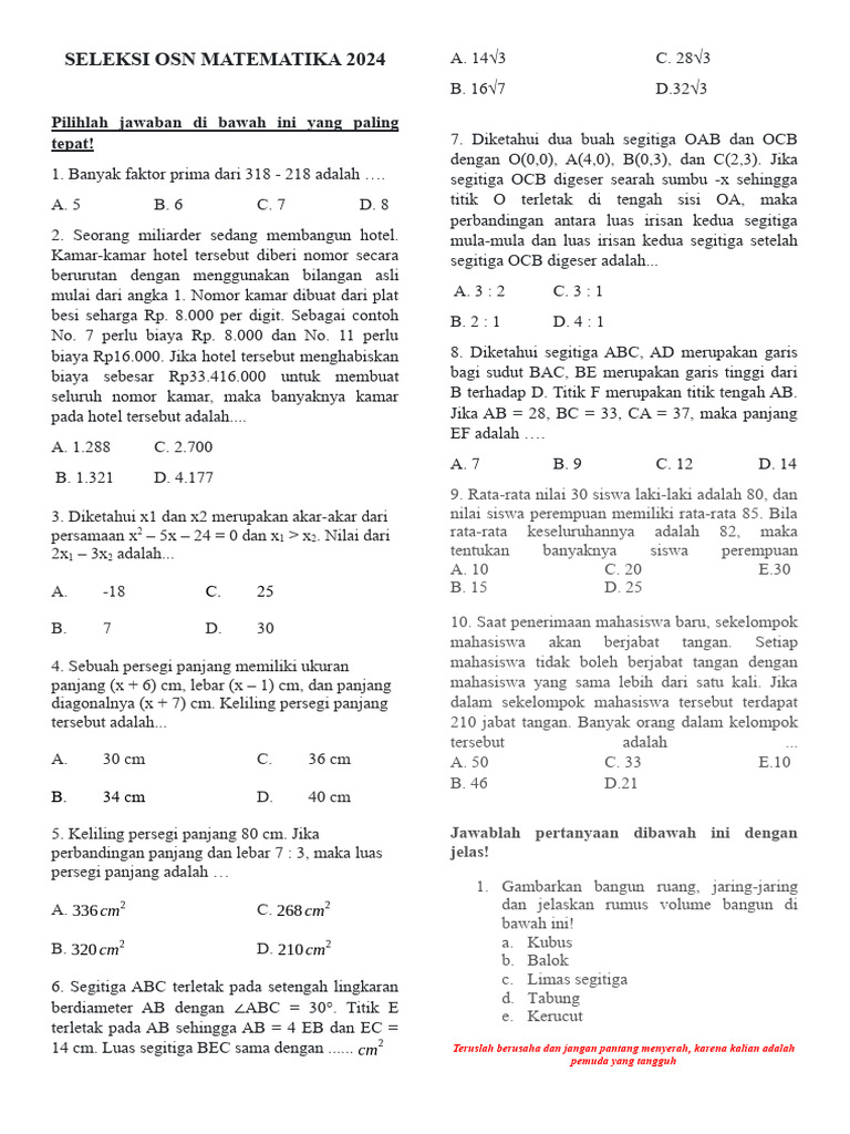 Seleksi Matematika OSN | PDF
