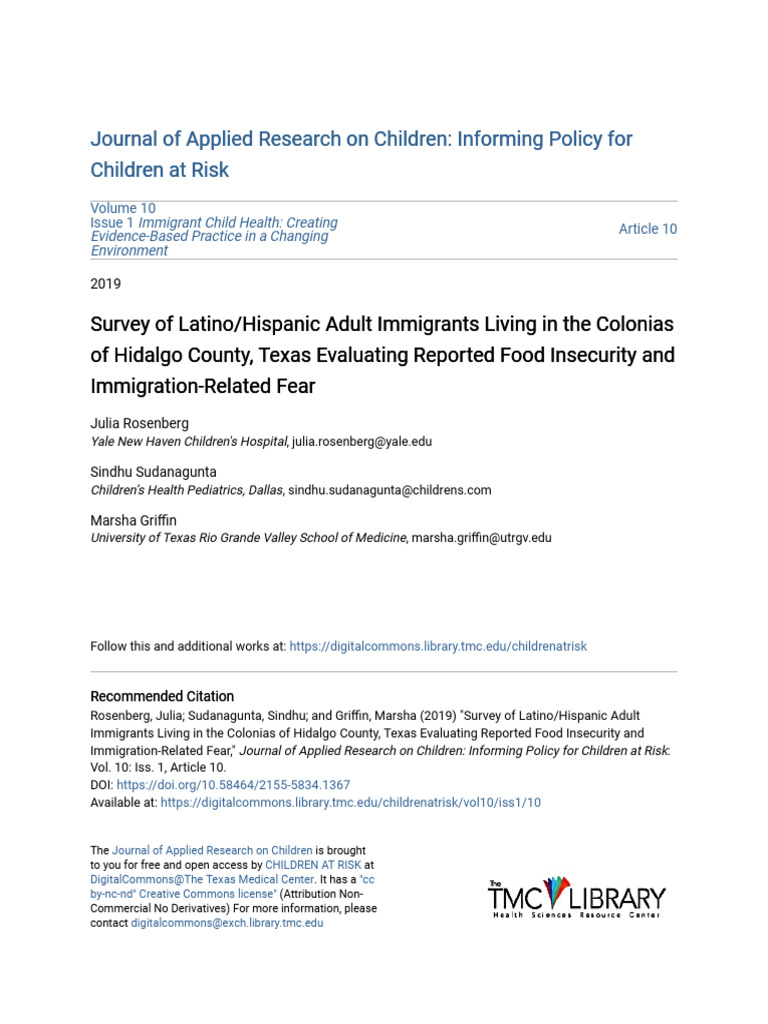 Food Insecurity and Fear in Border Colonias of Hidalgo County Texas ...